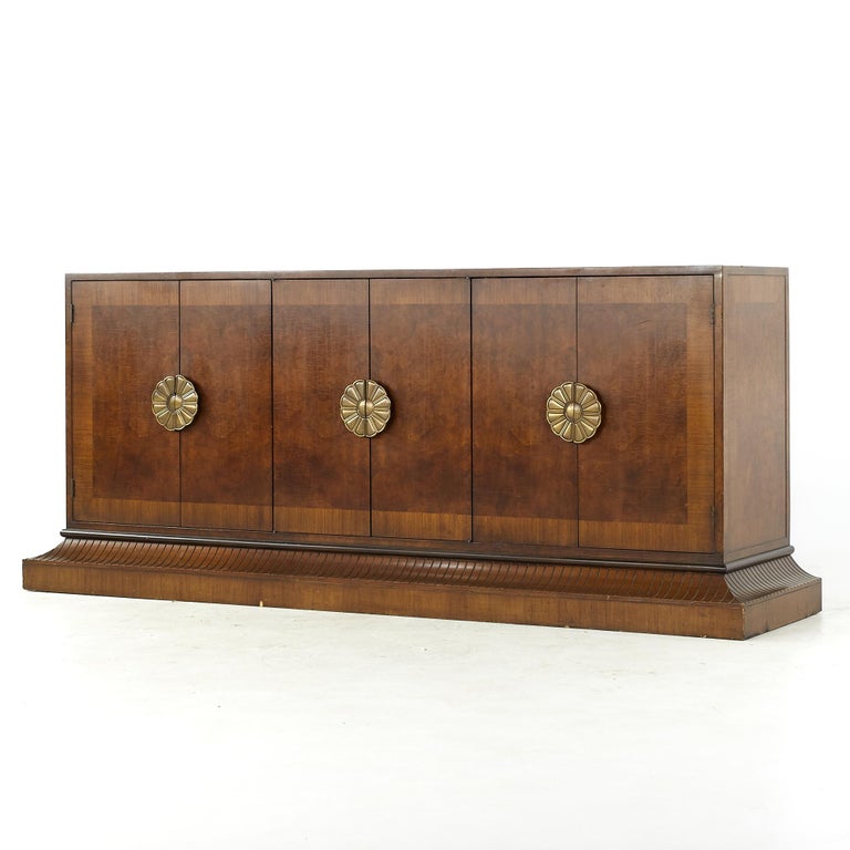 Romweber Midcentury Burlwood and Brass Buffet For Sale at 1stDibs