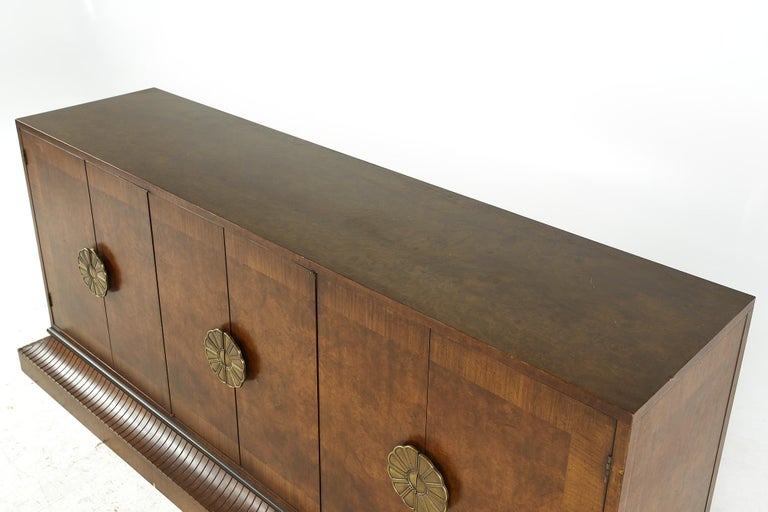 Romweber Midcentury Burlwood and Brass Buffet For Sale at 1stDibs
