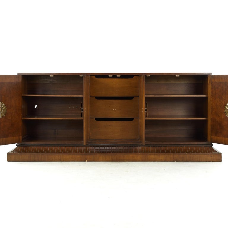 Romweber Midcentury Burlwood and Brass Buffet For Sale at 1stDibs
