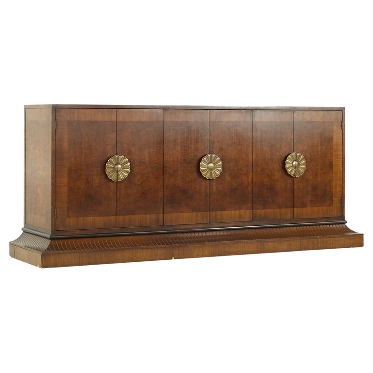 Romweber Midcentury Burlwood and Brass Buffet For Sale at 1stDibs