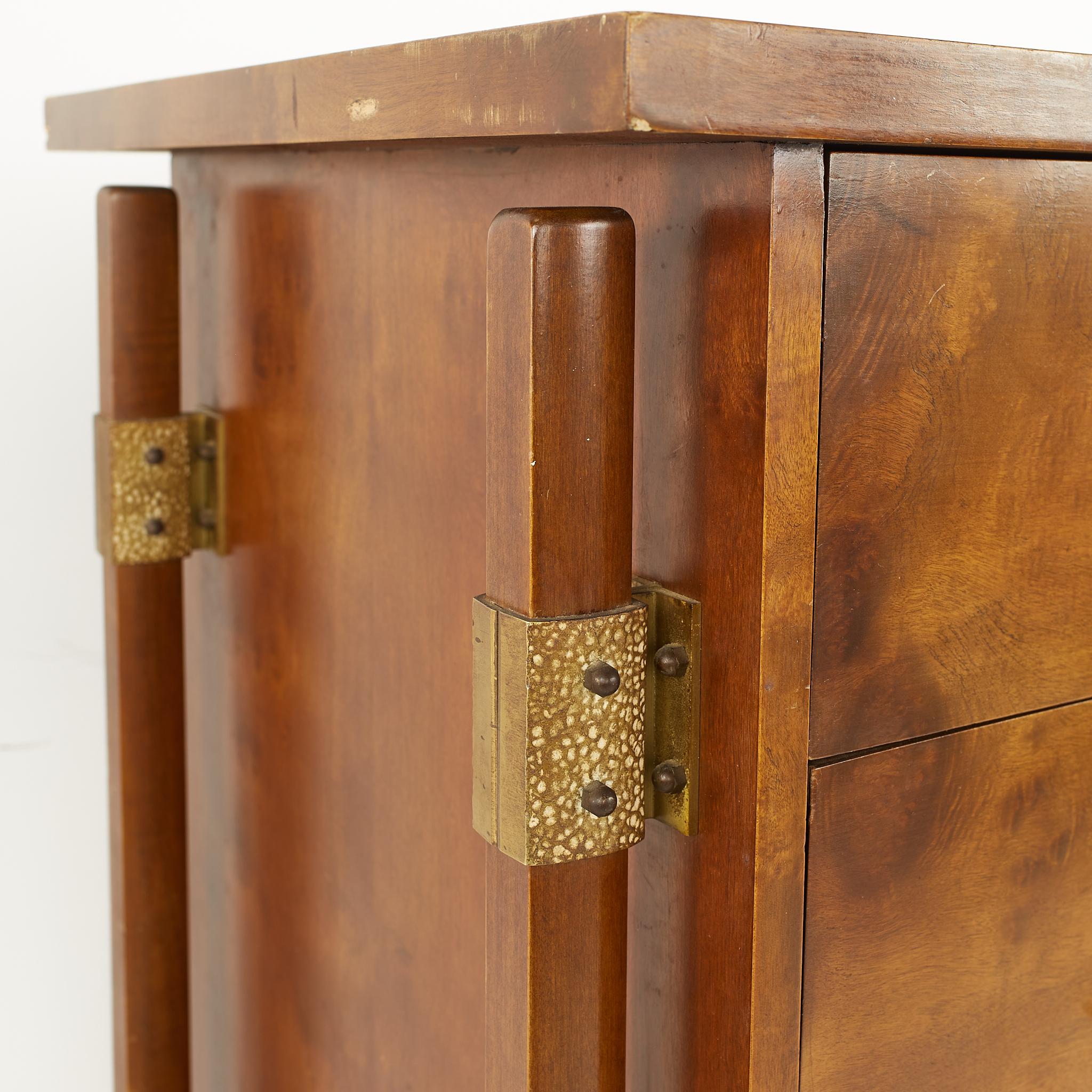 Romweber Mid Century Burlwood and Brass Curved Armoire Highboy Dresser ...