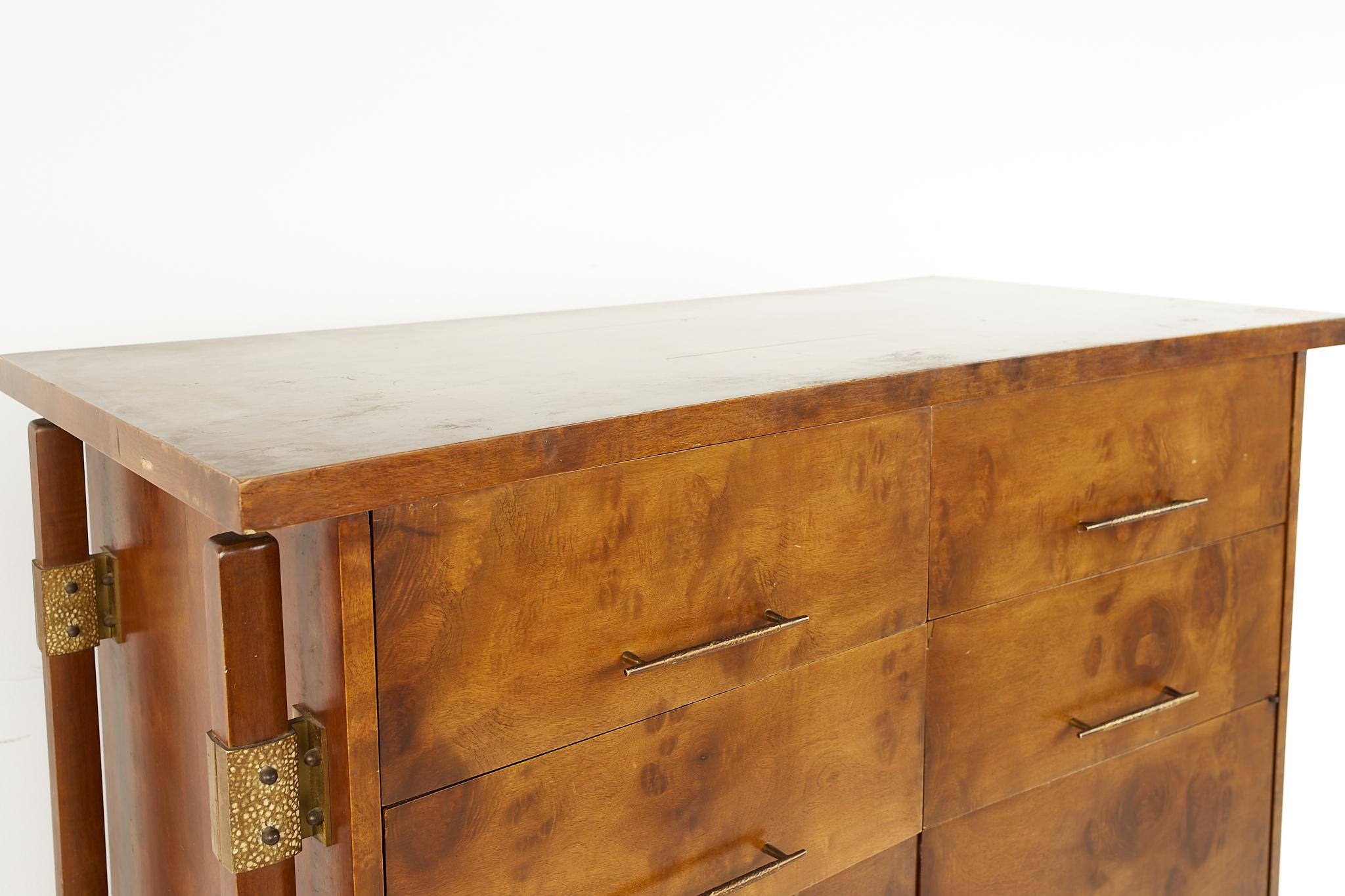 Romweber Mid Century Burlwood and Brass Curved Armoire Highboy Dresser ...