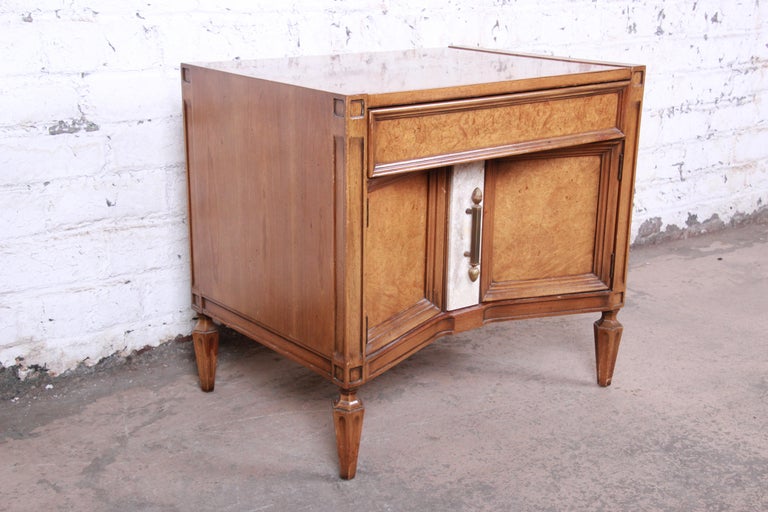 Romweber Midcentury Hollywood Regency Burl Wood Nightstand or End Table ...