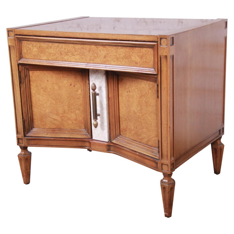 Romweber Midcentury Hollywood Regency Burl Wood Nightstand or End Table ...