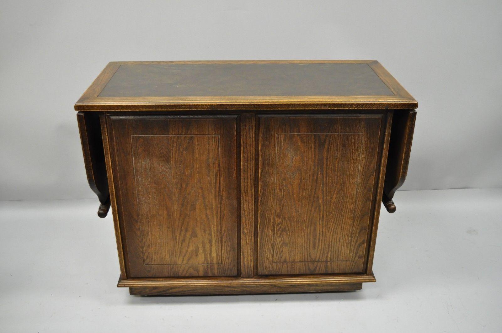 Romweber Style Viking Oak Wood Drop Leaf Server Gothic Rolling Bar Cart ...