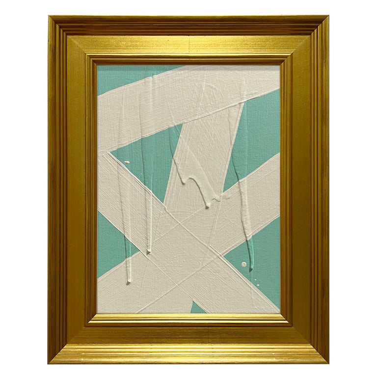 Ron Giusti - Ron Giusti Mini Abstract Aqua Cream Acrylic Painting For ...