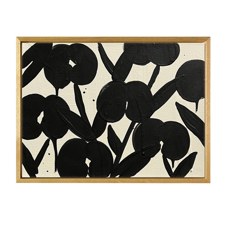 Ron Giusti - Ron Giusti Mini Orchid Cream Black Acrylic Painting at 1stDibs