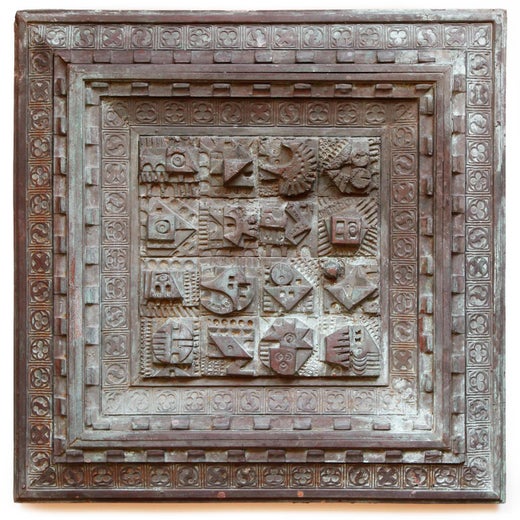 Ron Hitchins - Large Brutalist Mirror with 92 Terracotta Tiles and ...