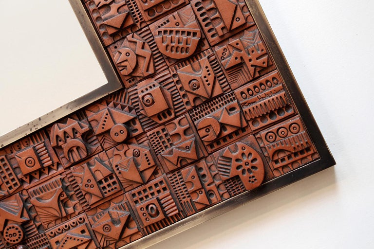 Ron Hitchins - Large Brutalist Mirror with 144 Terracotta Tiles and ...