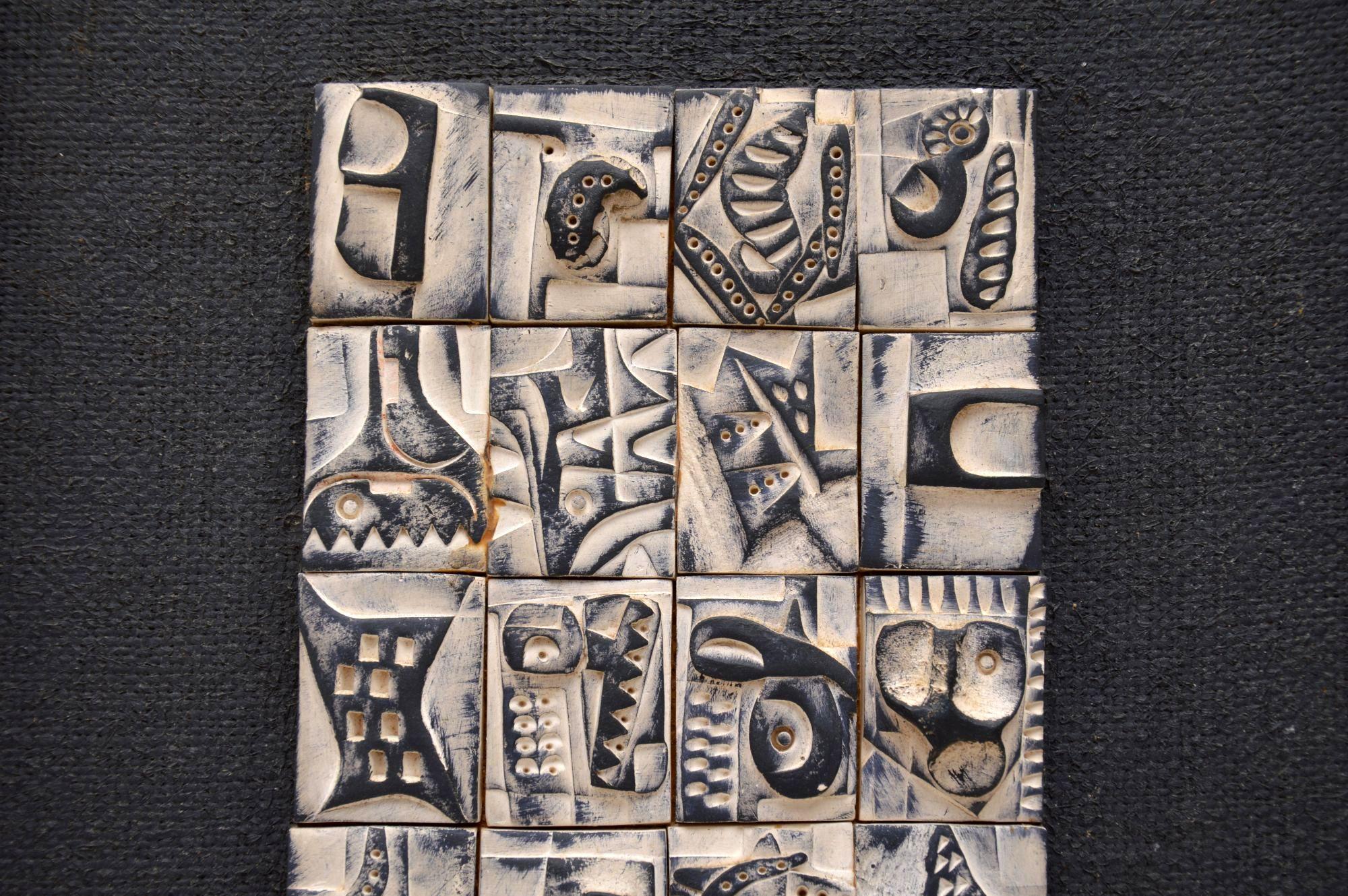 Ron Hitchins Original Art Work circa 1960s, Framed Ceramic Tile Relief ...