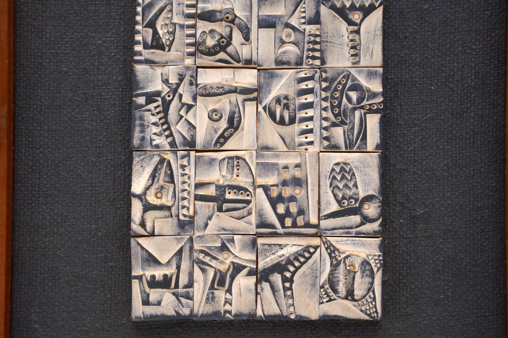 Ron Hitchins Original Art Work circa 1960s, Framed Ceramic Tile Relief ...