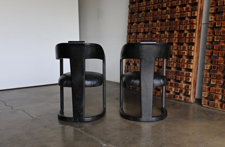 Ron Seff "Christie" Leather Clad Armchairs, circa 1980 at 1stDibs