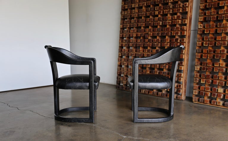 Ron Seff "Christie" Leather Clad Armchairs, circa 1980 at 1stDibs