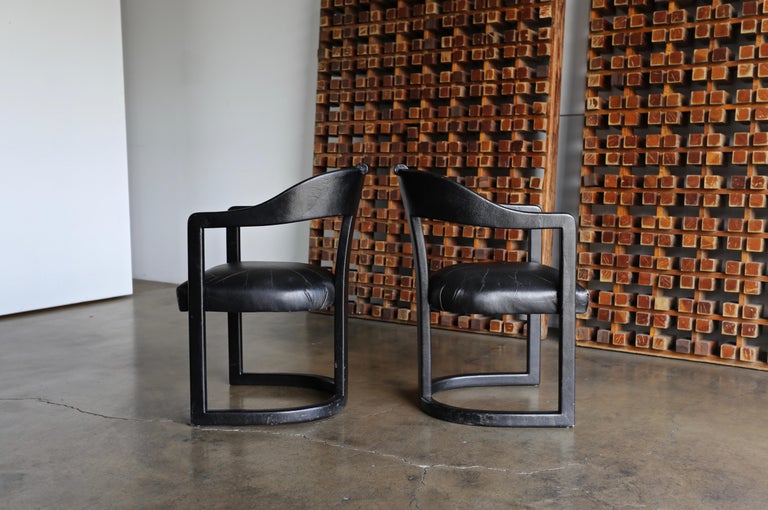 Ron Seff "Christie" Leather Clad Armchairs, circa 1980 at 1stDibs