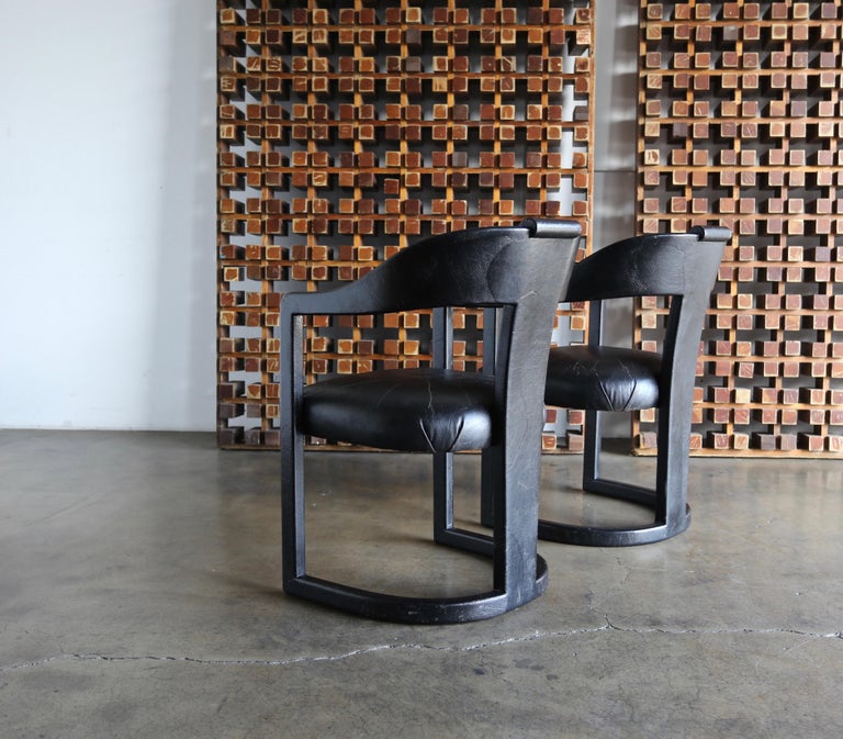 Ron Seff "Christie" Leather Clad Armchairs, circa 1980 at 1stDibs