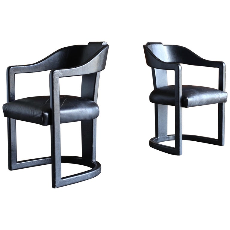 Ron Seff "Christie" Leather Clad Armchairs, circa 1980 at 1stDibs