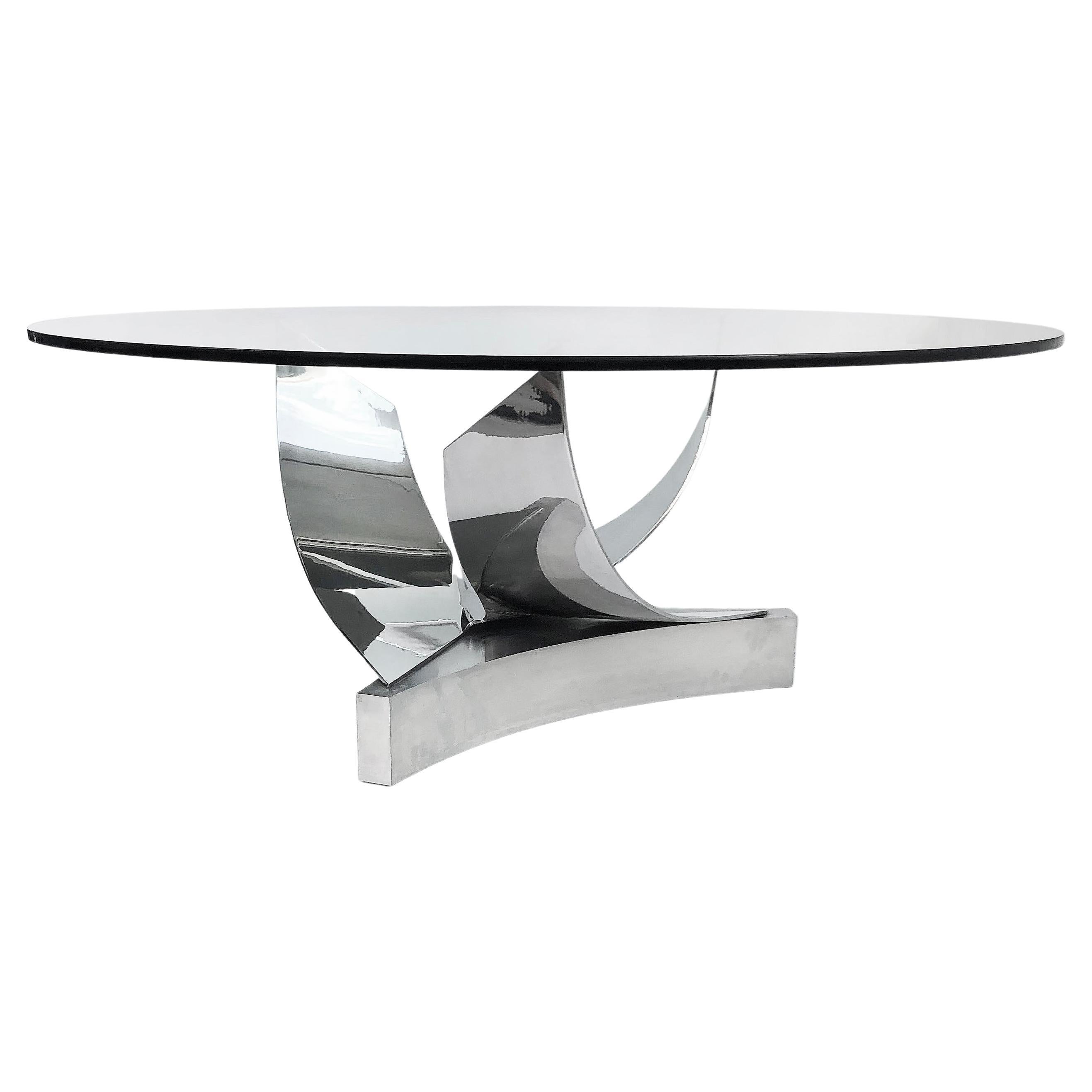 Solid Stainless Steel Center or Dining Table by Ron Seff, 1980s For ...