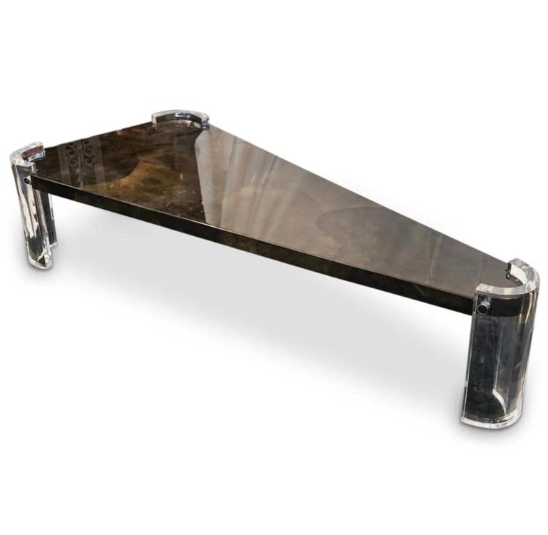 Ron Seff Lucite and Goatskin “Delta” Cocktail Table For Sale at 1stDibs