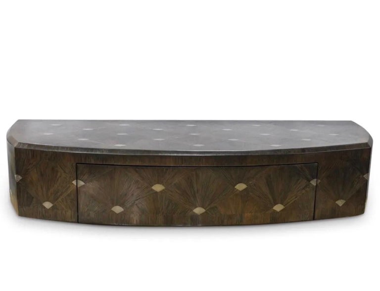 Ron Seff Raffia Marquetry Floating Console For Sale at 1stDibs