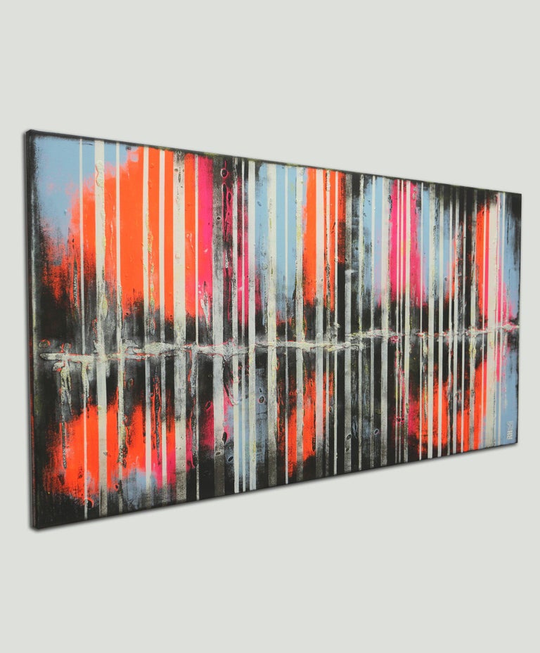 Ronald Hunter - Neon Striped Landscape, Painting, Acrylic on Canvas For ...