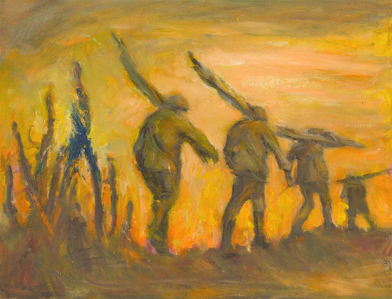 Ronald Olley - Ronald Olley (b.1923) - c. 2000 Oil, Soldiers Carrying ...