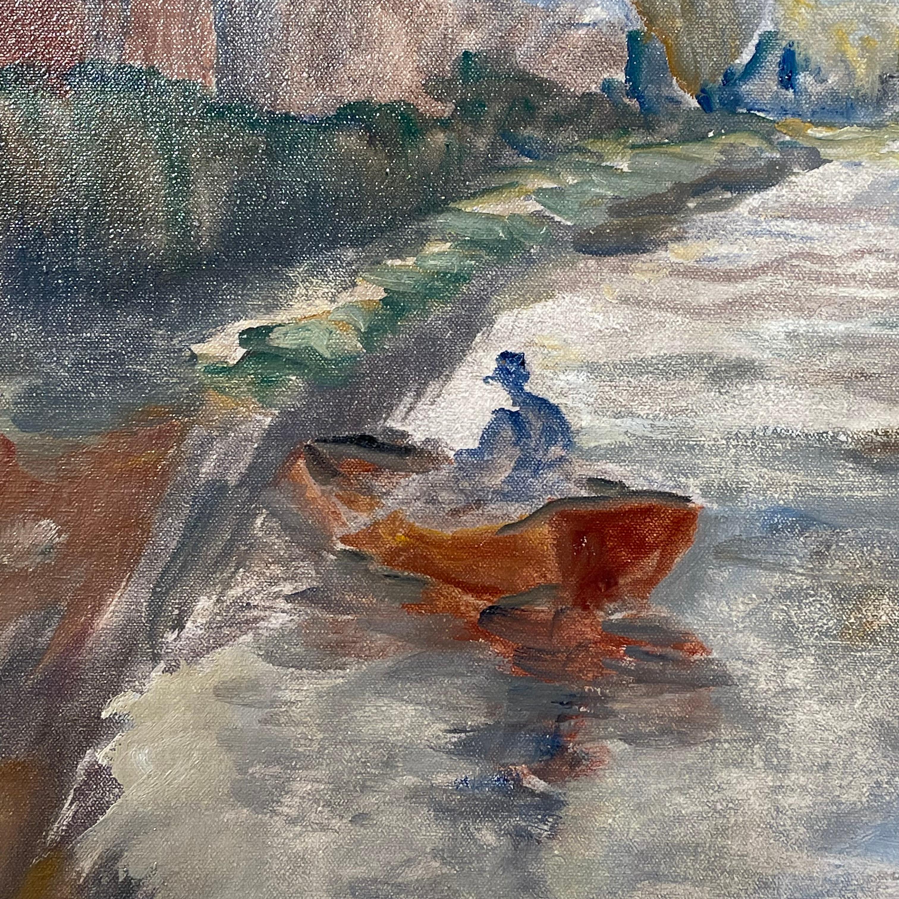Ronald Ossory Dunlop - 'On the Arun' Landscape of a river with boat and ...