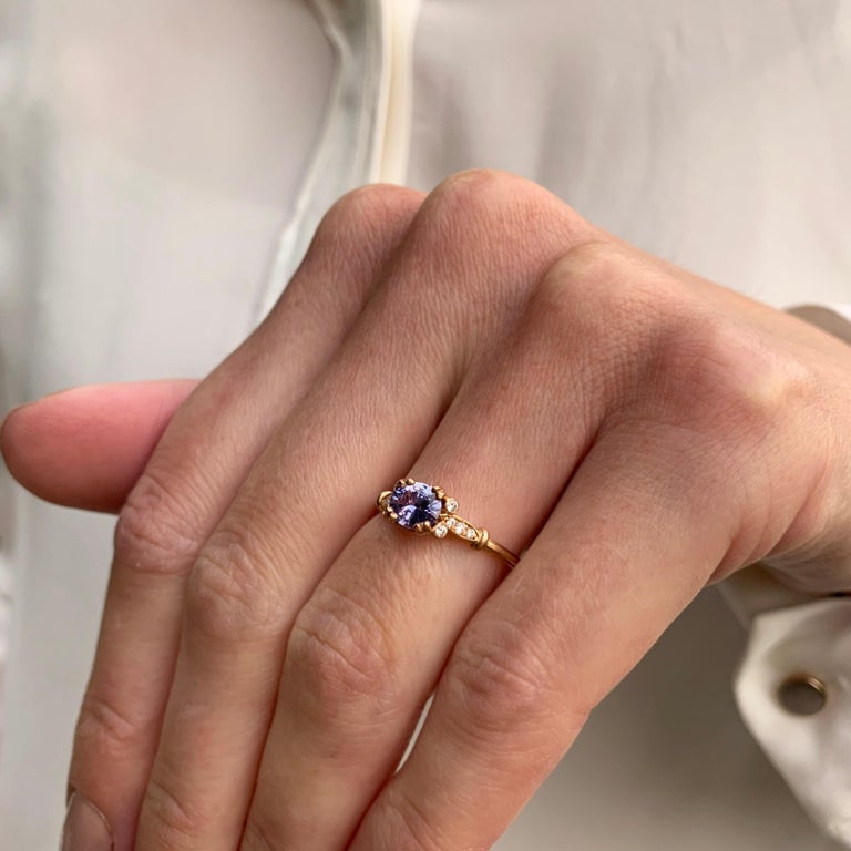 18 Karat Rose Gold Lilac Sapphire Diamond Engagement Ring For Sale at ...