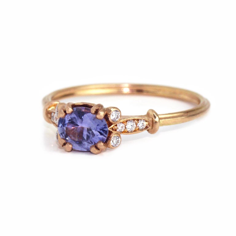18 Karat Rose Gold Lilac Sapphire Diamond Engagement Ring For Sale at ...