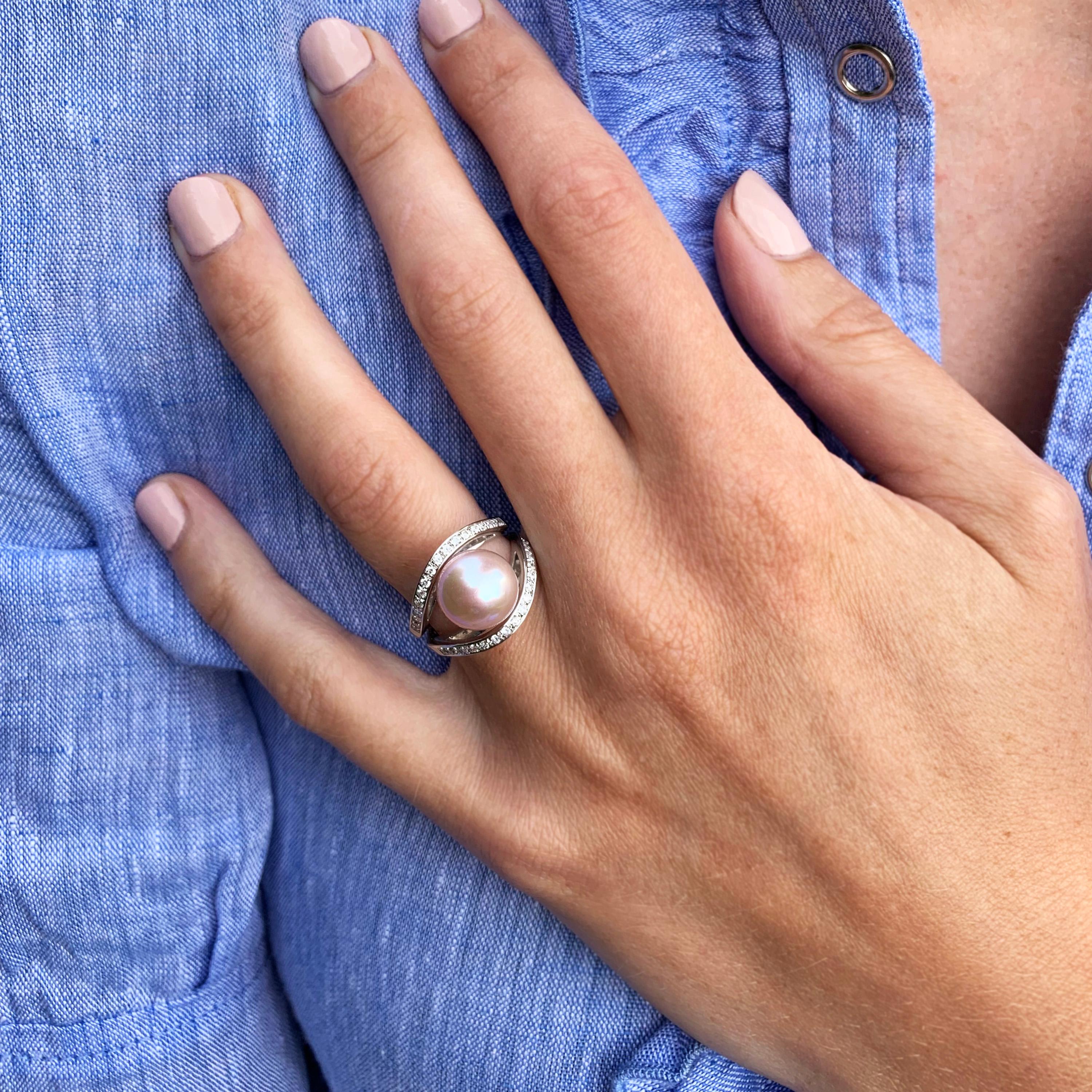 Contemporary Pink Pearl and Diamond Ring For Sale at 1stDibs | pink ...