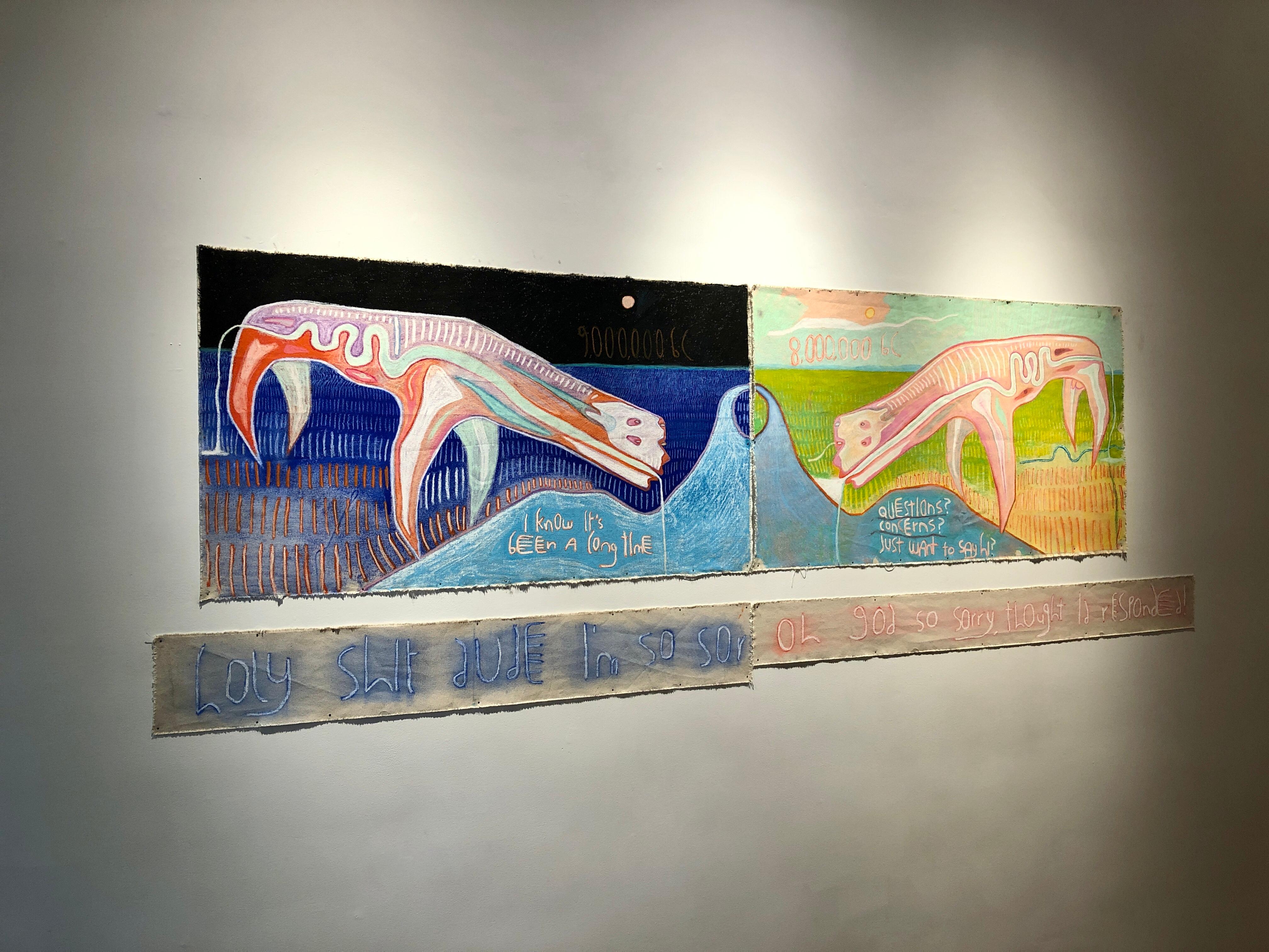 Ronan Day-Lewis - So Sorry (9,000,000 BC), surreal oil pastel on canvas ...