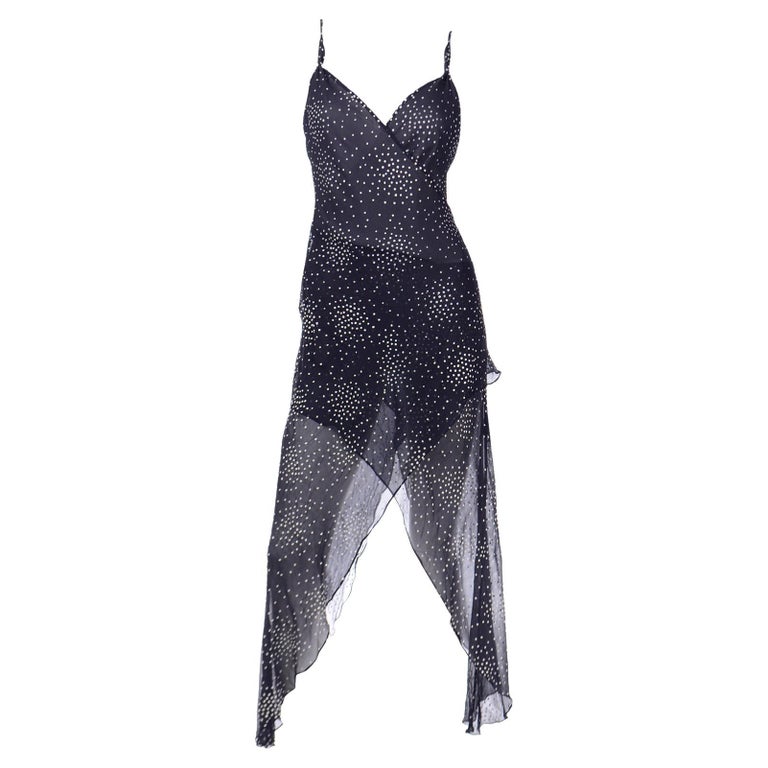Ronit Zilkha Spring 2001 Navy Blue Shimmer Dot Asymmetrical Slip Dress ...