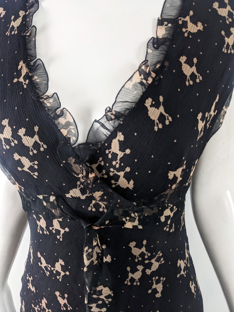 Ronit Zilkha Vintage y2k Kleid aus Seide und Chiffon mit Pudeldruck und ...