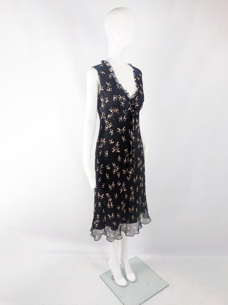 Ronit Zilkha Vintage y2k Silk Chiffon Poodle Print Bias Cut Dress ...