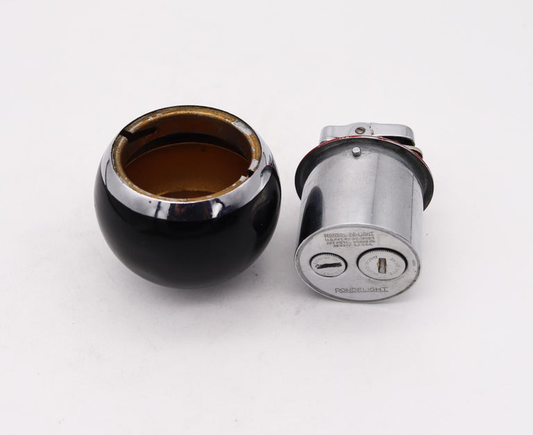 Ronson USA 1929 Art Deco Black and Red Lacquer Rondelight Table Lighter ...