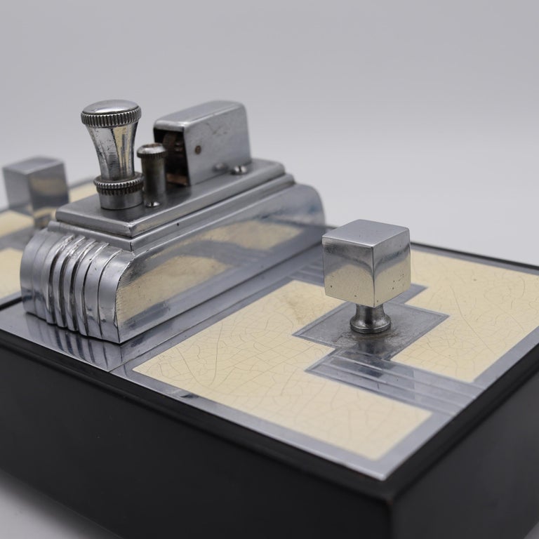 Ronson USA 1935 Art Deco Black Lacquered Desk Double Box with Touch Tip ...