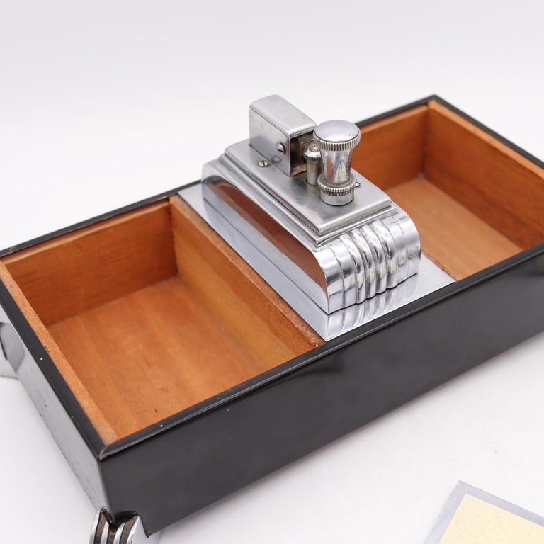 Ronson USA 1935 Art Deco Black Lacquered Desk Double Box with Touch Tip ...