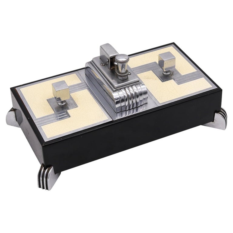 Ronson USA 1935 Art Deco Black Lacquered Desk Double Box with Touch Tip ...