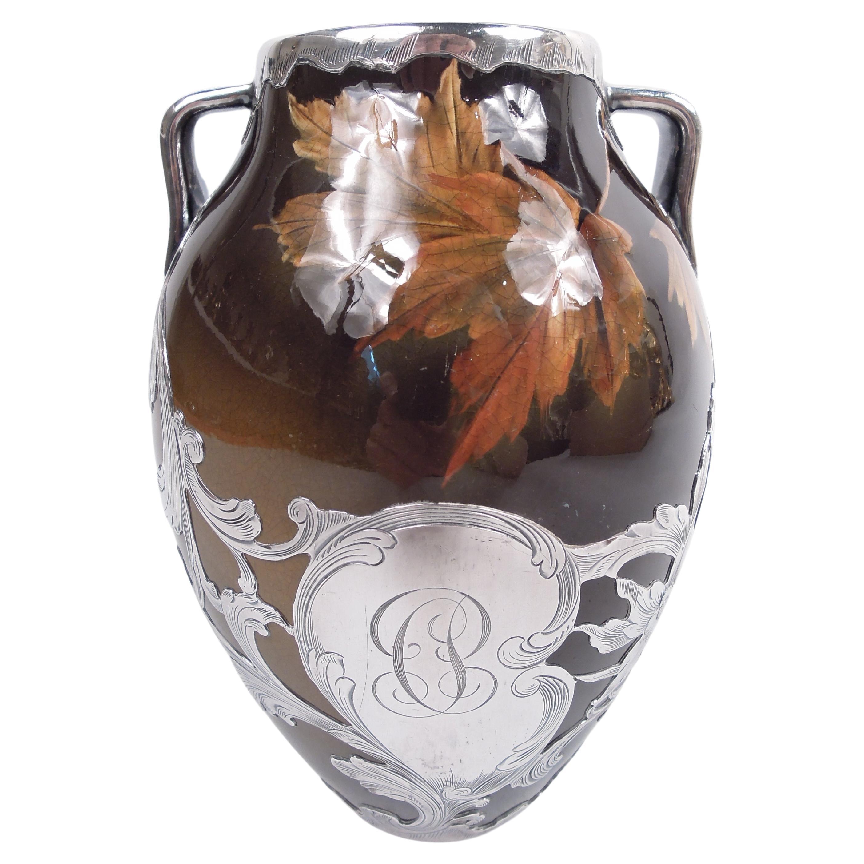 Rookwood Art Nouveau Craftsman Silver Overlay Autumn Leaves Vase For Sale at 1stDibs