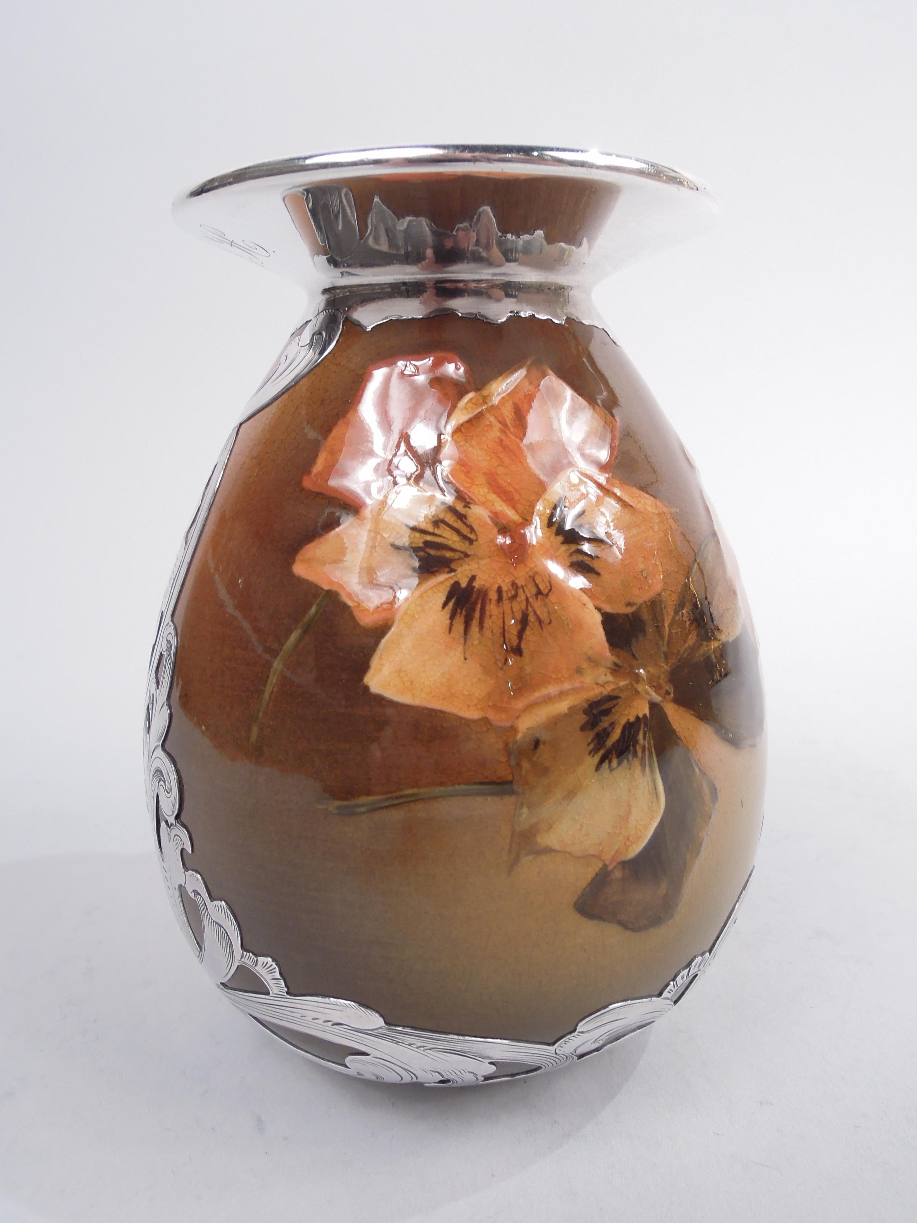 Rookwood Art Nouveau Craftsman Vase with Gorham Silver Overlay For Sale ...