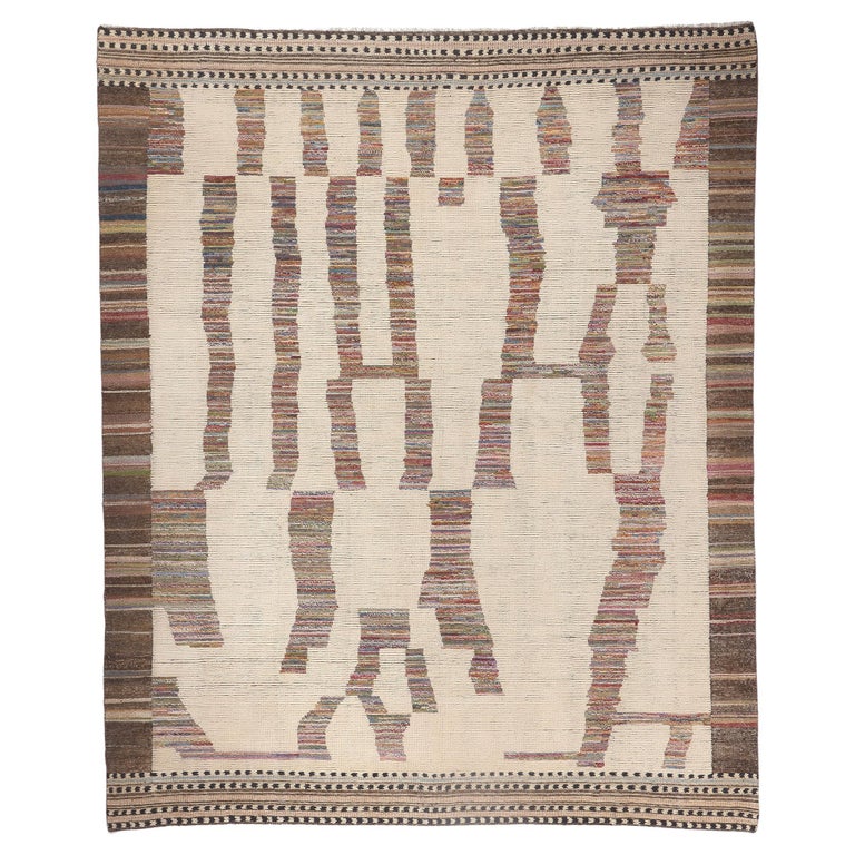 Room Size Modern Moroccan Area Rug with Short Pile and Earth-Tone ...
