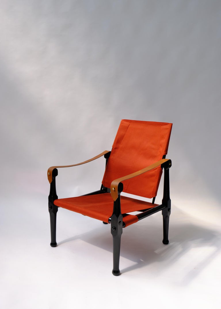 "Roorkhee" Campaign / Safari Chair, Green/Black Lacquered Oak Frame For ...