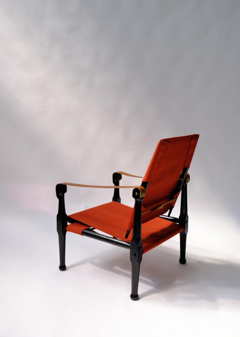 "Roorkhee" Campaign / Safari Chair, Green/Black Lacquered Oak Frame For ...
