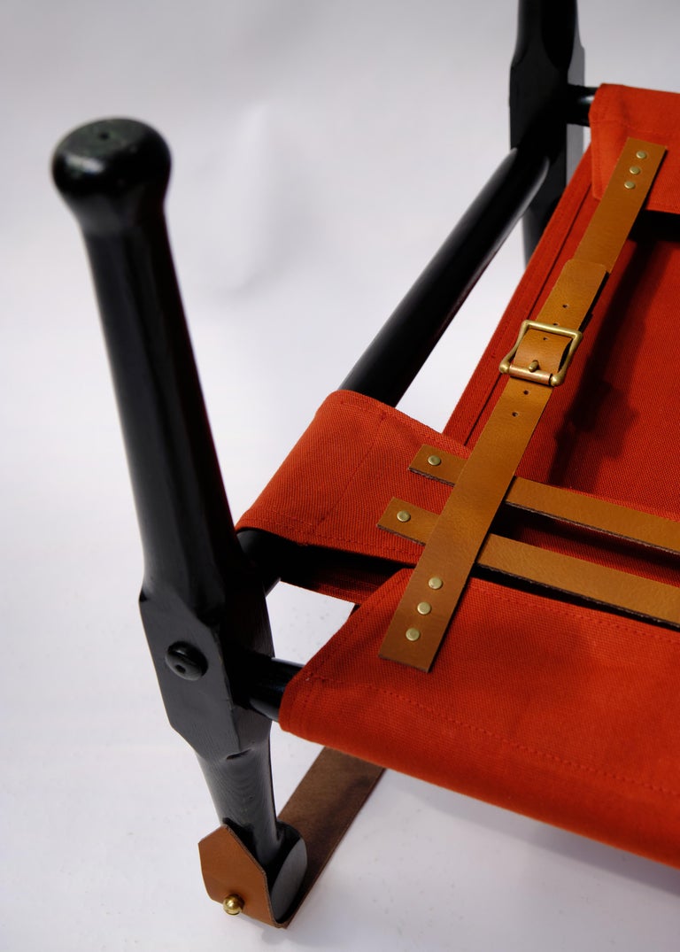 "Roorkhee" Campaign / Safari Chair, Green/Black Lacquered Oak Frame For ...