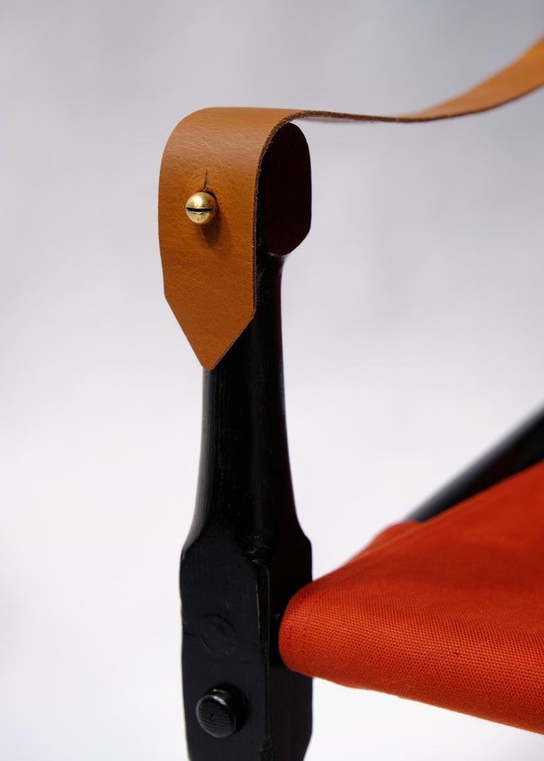 "Roorkhee" Campaign / Safari Chair, Green/Black Lacquered Oak Frame For ...