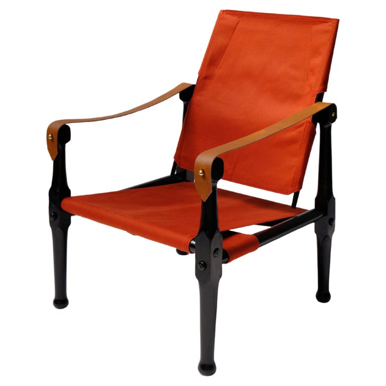 "Roorkhee" Campaign / Safari Chair, Green/Black Lacquered Oak Frame For ...