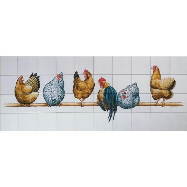 Rooster and Chickens Hand Painted Tiles, Decorative Kitchen Wall Tiles ...