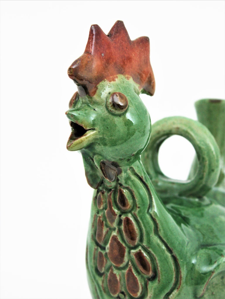 Rooster Glazed Ceramic Pitcher, Spain, 1960s For Sale at 1stDibs