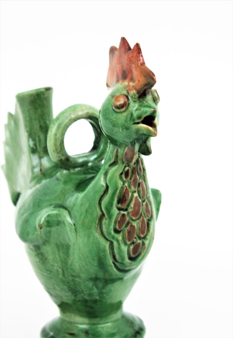 Rooster Glazed Ceramic Pitcher, Spain, 1960s at 1stDibs