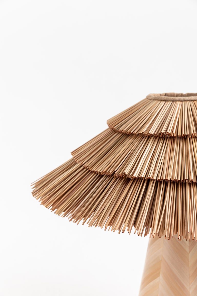 “Roots of Home” Small Table Lamp Straw Marquetry Inlay Natural Handmade ...