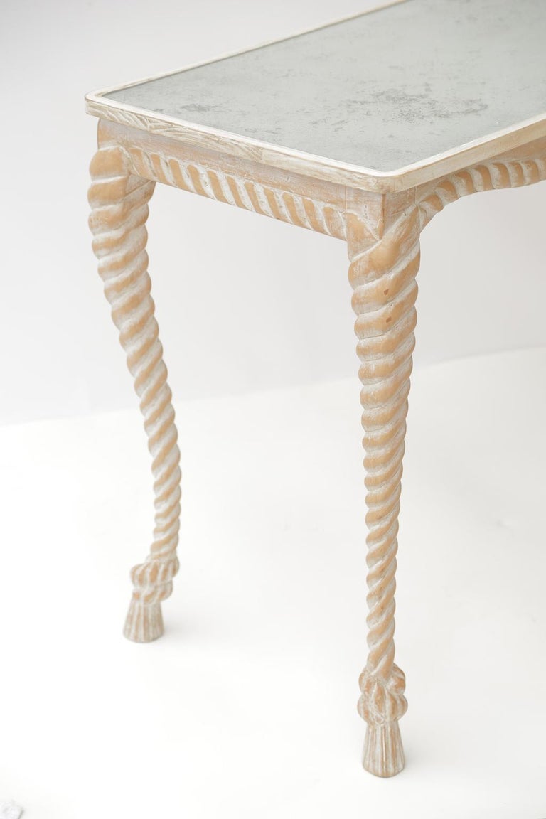 "Rope and Tassel" Carved Console with Aged Mirrored Top For Sale at 1stDibs